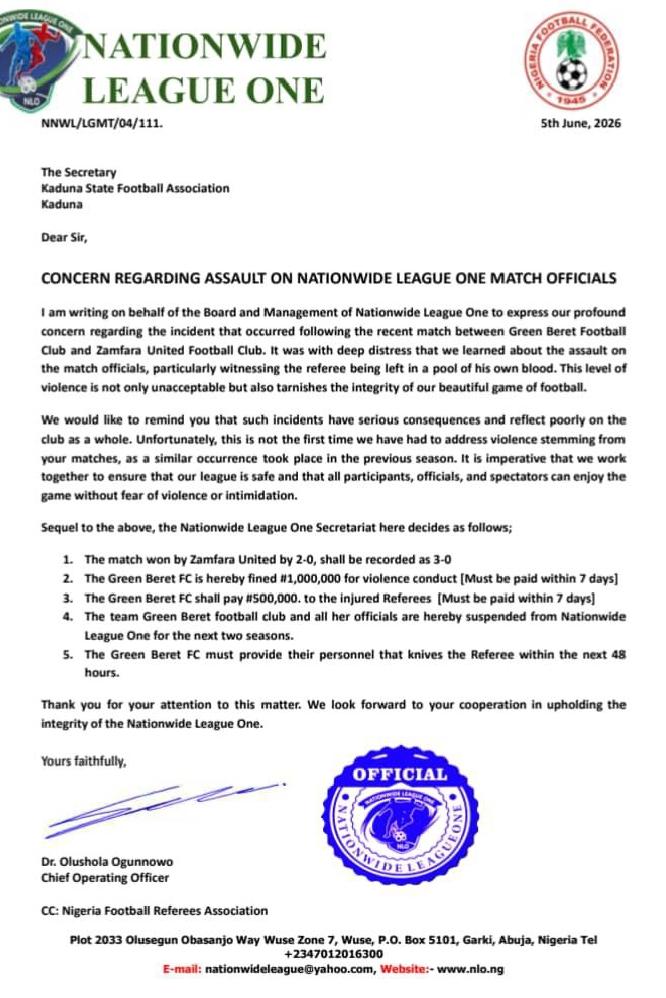 NLO Sanctions Green Beret FC Over Assault On Match Officials
